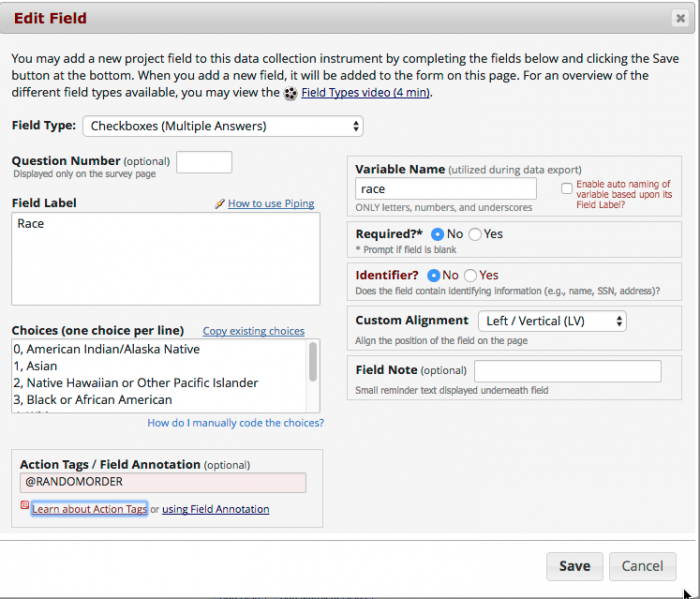 REDCap Action Tag Spotlight RANDOMORDER ITHS