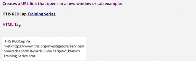 ITHS | Using HTML in REDCap